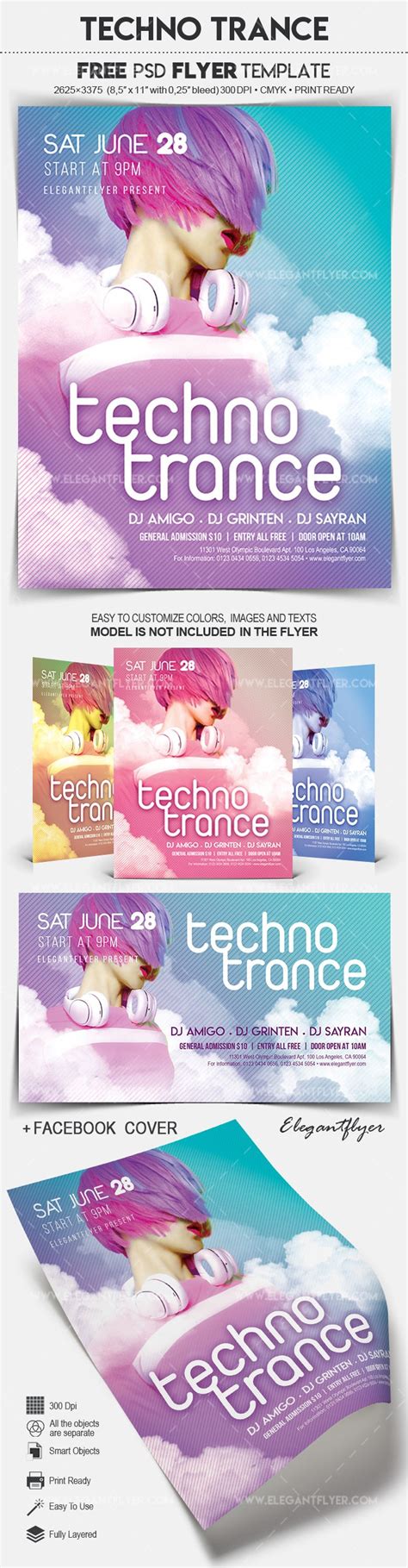 Multicolor Bright Techno Trance Free Flyer Template Psd By Elegantflyer