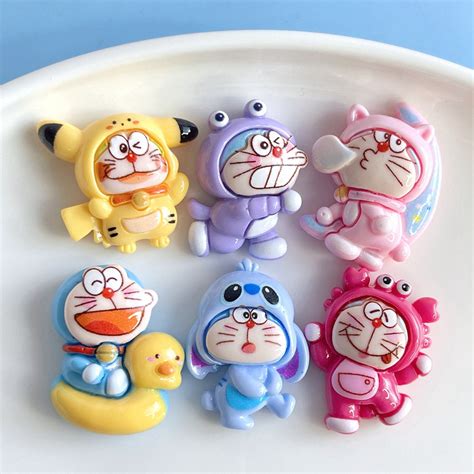 4 Jibbitz Crocs ที่คาดผมเรซิ่น รูปแมวน่ารัก สีฟ้าแวววาว อุปกรณ์