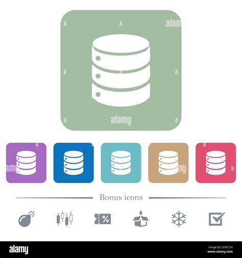 single database white flat icons on color rounded square backgrounds 6