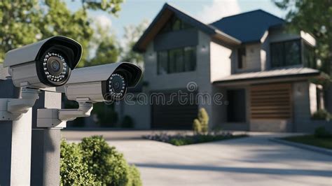 Modern Home With Security Cameras Monitoring The Exterior Highlighting