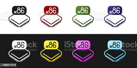 흑백 배경에서 격리된 마이크로회로 Cpu 아이콘으로 컴퓨터 프로세서를 설정합니다 회로 기판칩 또는 Cpu 마이크로 프로세서 벡터