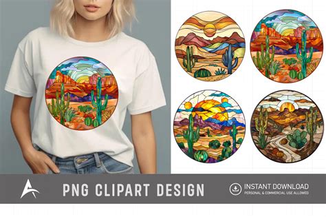 Stained Glass Desert Landscape Clipart Graphic By Allisonsuns