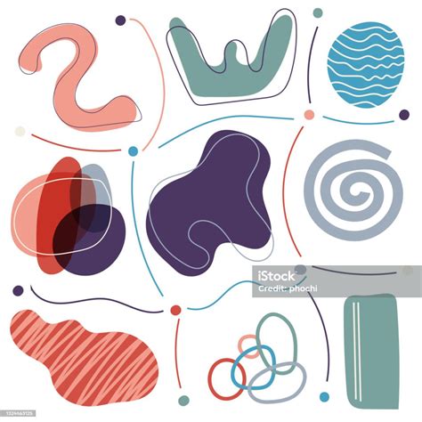 추상적인 트렌디 한 현대 손 그린 유기농 모양 창조적 인 현대 미학 낙서 요소의 세트 흰색 배경에 배경 주제에 대한 스톡 벡터 아트 및 기타 이미지 Istock