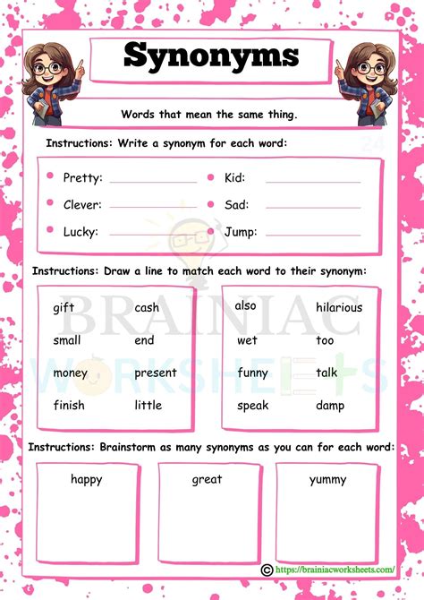 Synonym Activity English Worksheet For Class 3 Brainiac Worksheets