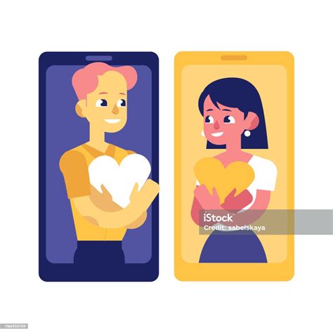 고립 된 평면 벡터 그림에서 거리 개념에 전화 사랑과 관계 거리가 먼에 대한 스톡 벡터 아트 및 기타 이미지 거리가 먼