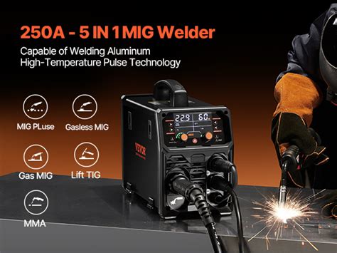 Vevor Mig Welder 250a Pluse Mig Welding Machine 5 In 1 Synergic Welder