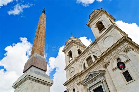 Santissima Trinita Dei Monti Church And Ancient Obelisk Rome Stock