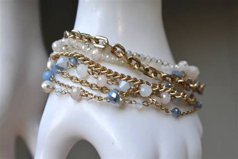 Blue And White Crystals And Multi Chain Toggle Bracelet Vintage Etsy I 2024
