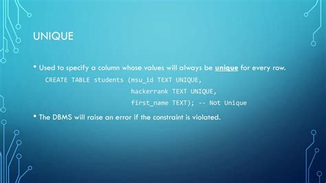 SQL Column Constraints Ppt Download