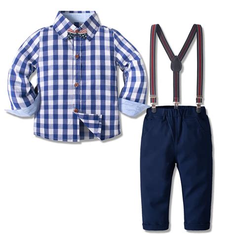 قیمت و خرید ست لباس پسرانه 4 عدد پیراهن شطرنجی ست تعلیق پاپیون ست لباس