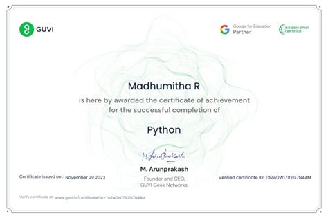 Check Out My Certificate Of Python Programming From Guvi Geek Networks