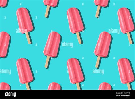 Ice Cream Popsicle On Blue Background Seamless Pattern Summer