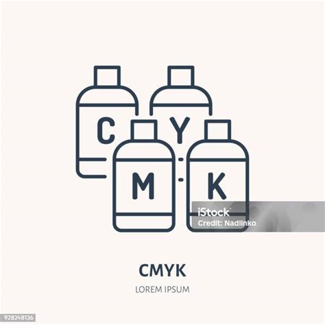 Cmyk 색상 플랫 라인 아이콘입니다 페인트 프린터 버킷 로그인 합니다 Printery 디자인 스튜디오에 대 한 얇은 선형 로고