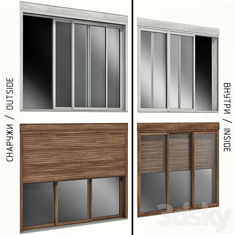 Wooden Sliding Stained Glass Doors With Roller Shutters Doors 3d Model