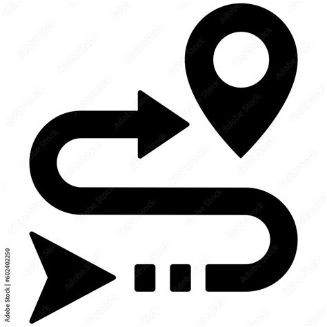 Black Single Route Tracking Motion Icon Simple Line Path Searching Mark Point Flat Design