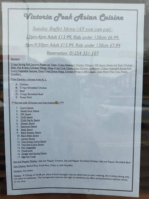 Menu At Victoria Peak Asian Cuisine Restaurant Accrington
