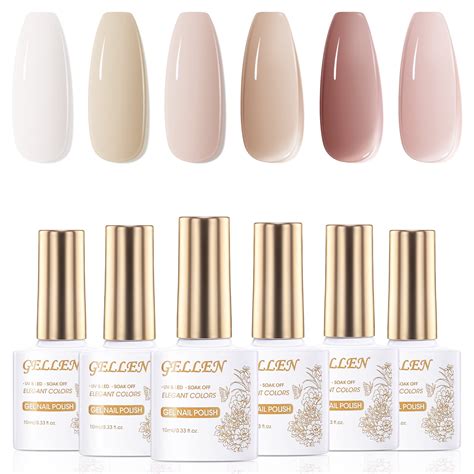 Gellen Gel Nail Polish Kit 6 Colors White Pink Gel Polish Set Soak