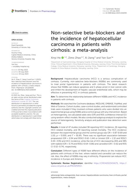Pdf Non Selective Beta Blockers And The Incidence Of Hepatocellular Carcinoma In Patients With