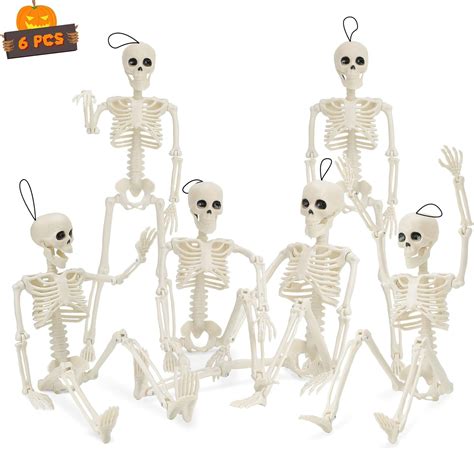 6 Packs Halloween Skeleton Decor 16 Posable Skeleton Small Plastic Skeletons
