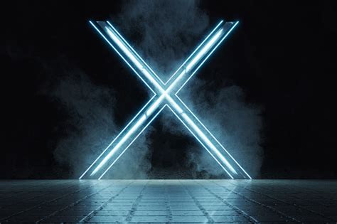 그런 지 타일 바닥에 프레임 밝게 X 알파벳 모양의 3d 렌더링 연기에 둘러싸인 알파벳 X에 대한 스톡 사진 및 기타 이미지