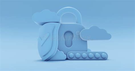 Concept Security Shield Lock And Check Mark Cloud Blue Pastel Style Icon Colorful Background