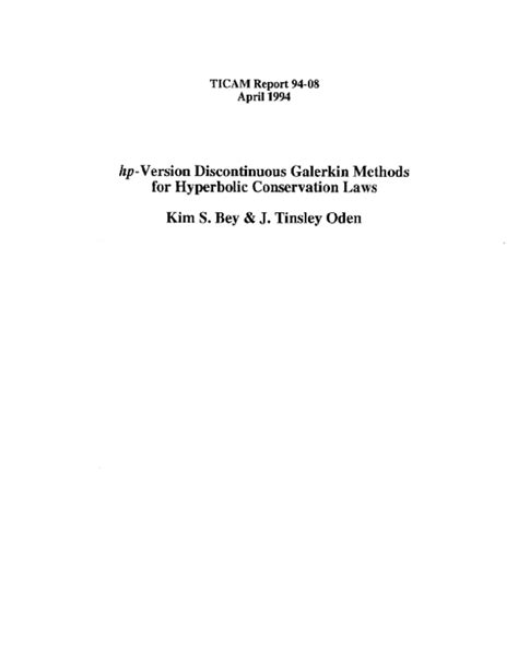 Pdf Hp Version Discontinuous Galerkin Methods For Hyperbolic Conservation Laws