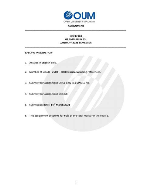 Hbet2103 Grammar Esl Assignment Pdf English As A Second Or Foreign