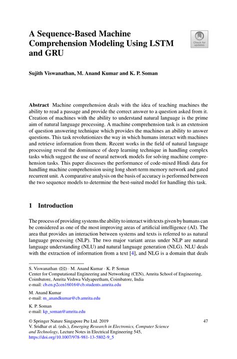 Pdf A Sequence Based Machine Comprehension Modeling Using Lstm And Gru