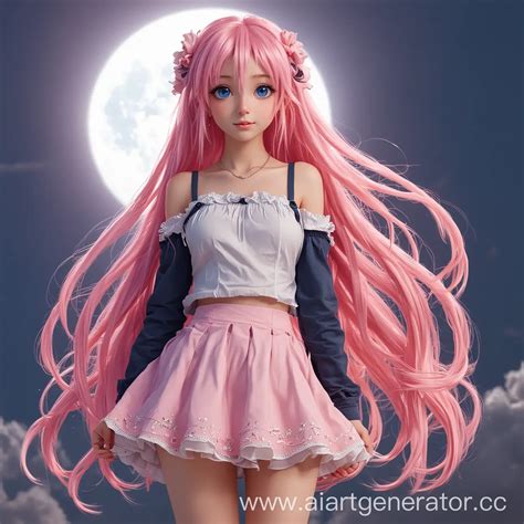 Mystical Anime Girl With Pink Hair Dancing Under Moonlight Ai Art