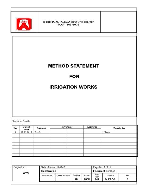 Method Statement Irrigation Rev 0 Pdf Pipe Fluid Conveyance Valve