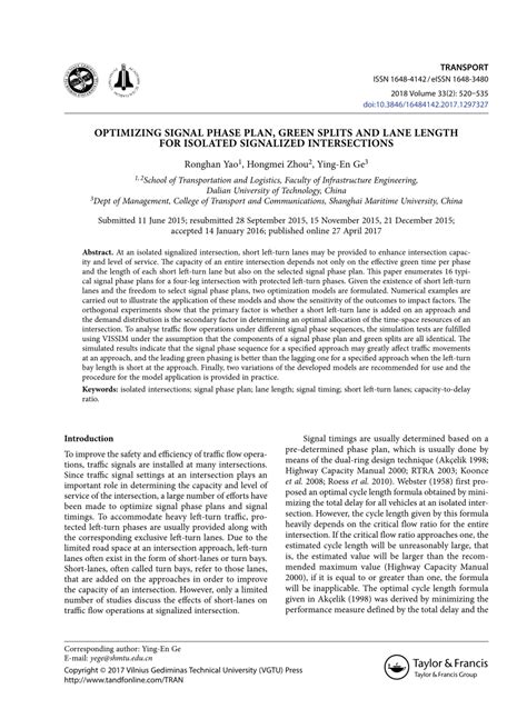 pdf optimizing signal phase plan green splits and lane length for