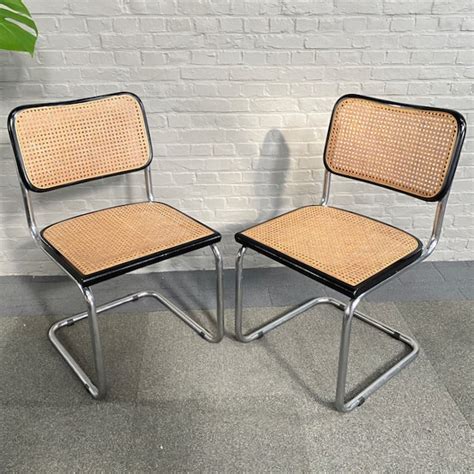 Set Of 2 Black Cesca S32 Marcel Breuer Chairs Italy 1980s