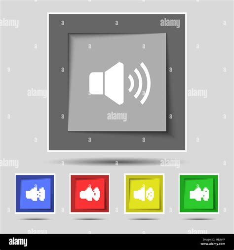 Speaker Volume Icon Sign On Original Five Colored Buttons Vector Illustration Stock Vector