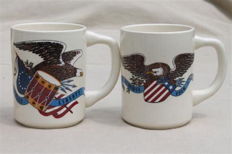 Bicentennial Vintage Usa Patriotic Mugs Ceramic Coffee Cups W