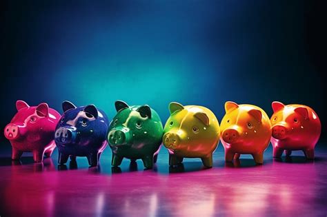 Premium AI Image A Row Of Colorful Piggy Bank With The Word Pig On