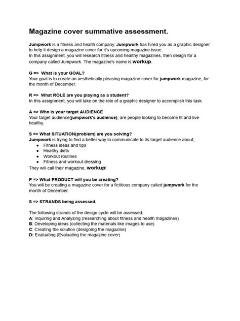 Magazine Cover Summative Assessment Pdf