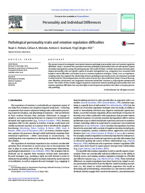 Pdf Pathological Personality Traits And Emotion Regulation Difficulties
