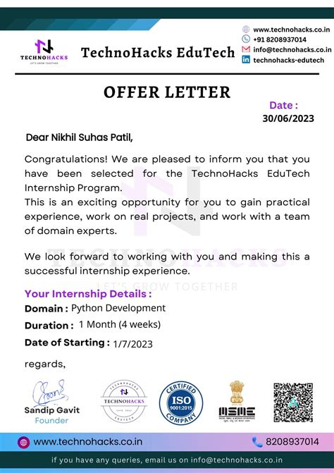 Nikhil Patil On Linkedin Opportunity Internship Technohacks