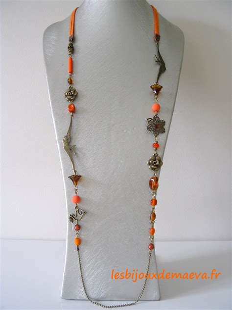 Sautoir Fantaisie Pas Cher Orange Et Marron Hirondelle