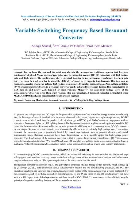 Variable Switching Frequency Based Resonant Converter Pdf