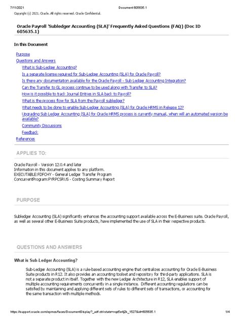 Oracle Payroll Subledger Accounting Sla Frequently Asked Questions Faq Doc Id 6056351