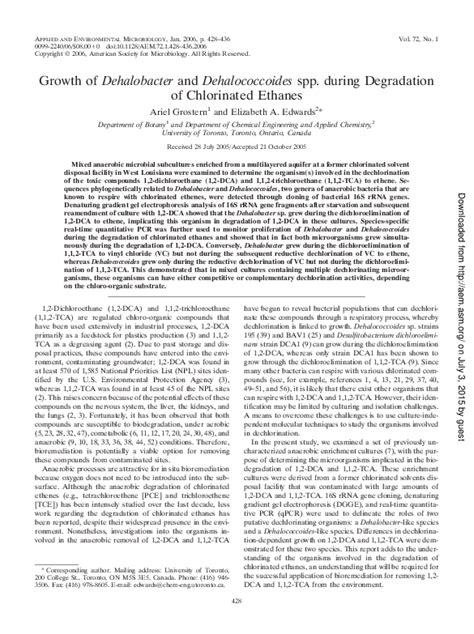 Pdf Growth Of Dehalobacter And Dehalococcoides Spp During