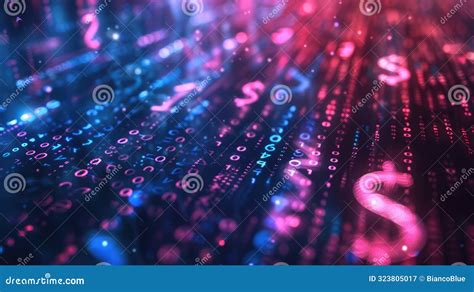 Binary Code Background With Glowing Pink And Blue Dollar Signs Aig535 Stock Image Image Of