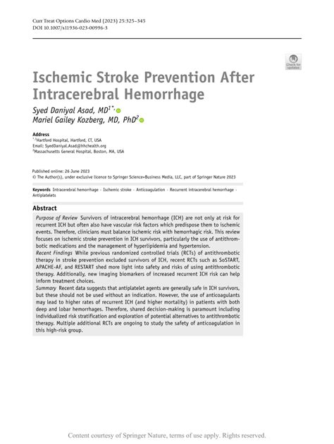 Ischemic Stroke Prevention After Intracerebral Hemorrhage