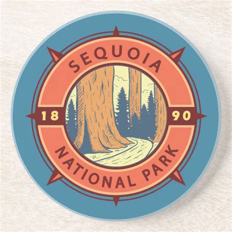 Sequoia National Park Illustration Retro Compass Coaster Zazzle