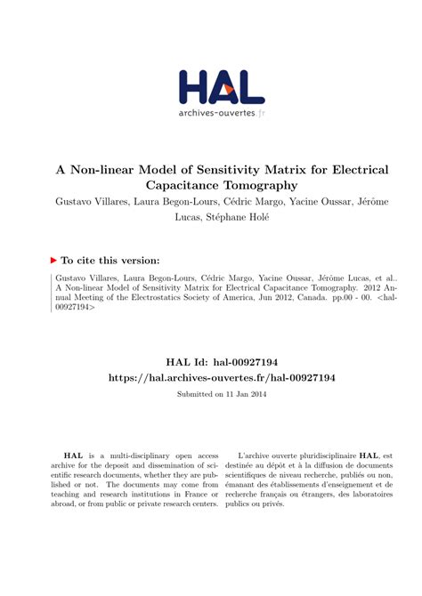 PDF A Non Linear Model Of Sensitivity Matrix For Electrical Capacitance Tomography