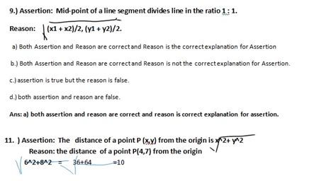 Assertion And Reason Questions Class Maths Chapter Coordinate Geometry