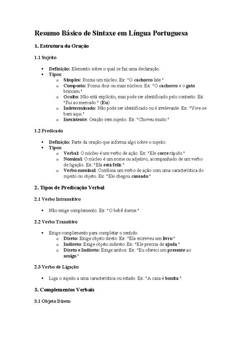 Resumo Básico De Sintaxe Em Língua Portuguesa Jfv12 Estrutura Da