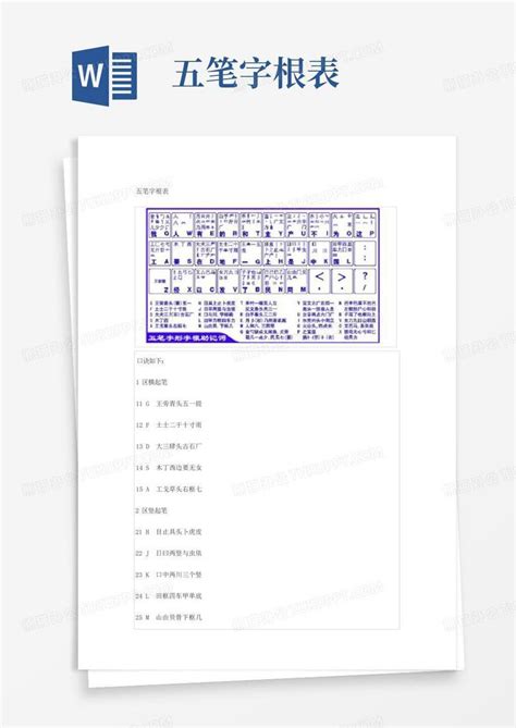 五笔输入法字根表Word模板下载 编号qepnaezv 熊猫办公