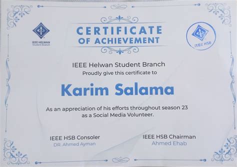 Karim Salama On Linkedin Ieeehsb Season23 Volunteerexperience Professionalgrowth